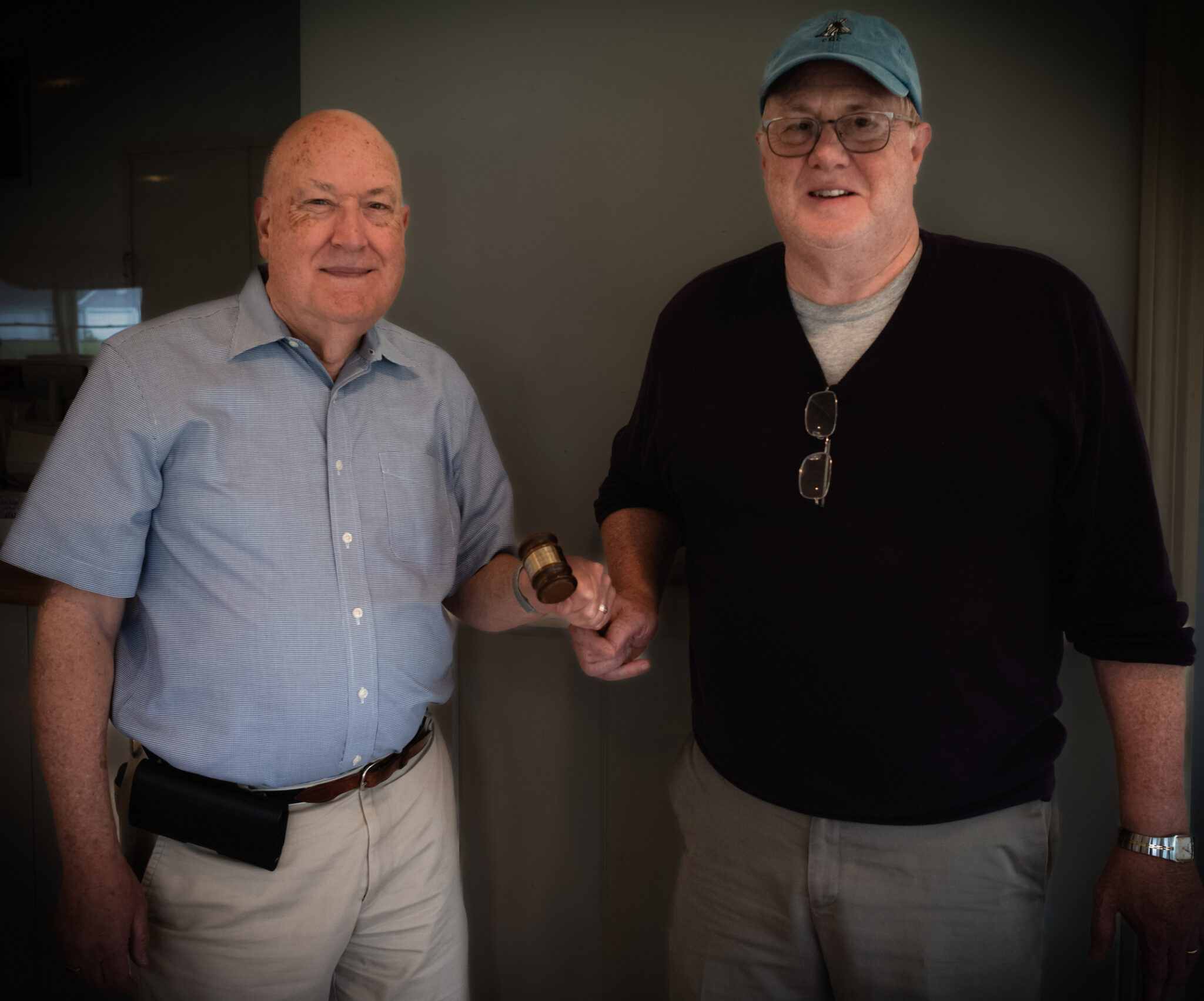 Last spring, Larry Goodrich (L), the newly elected Moderator, accepted ...